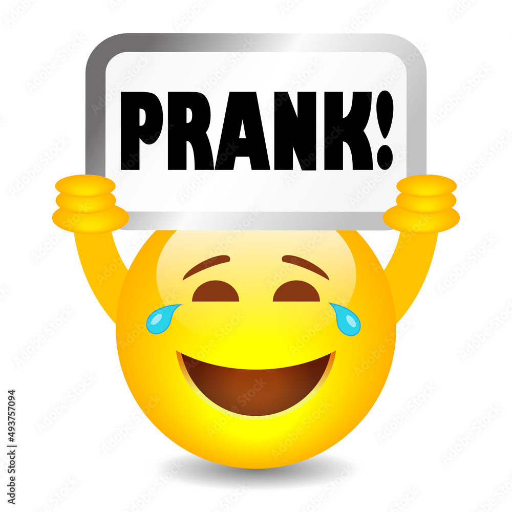 Smiling emoji with Prank sign, vector cartoon Stock Vector | Adobe Stock