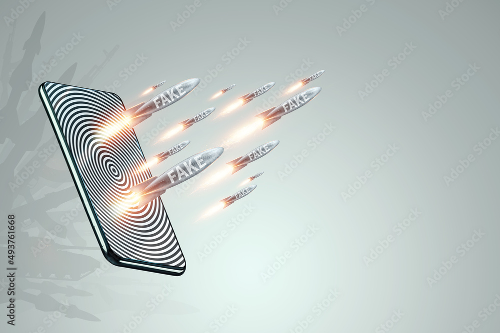 Fake news, false information fly into a person. Information war, hybrid ...