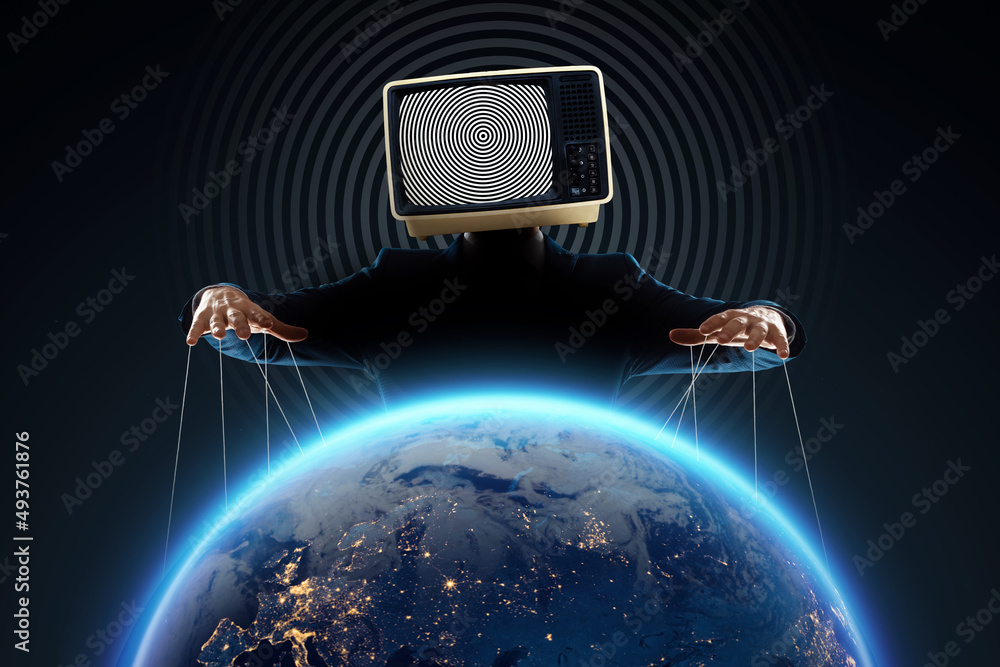 Propaganda, a man with a megaphone instead of naked. Manipulating the ...