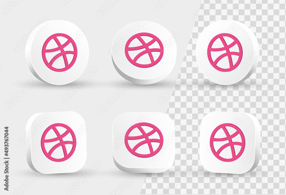 3d dribbble logo in modern circle, square for Social media 3d icons ...