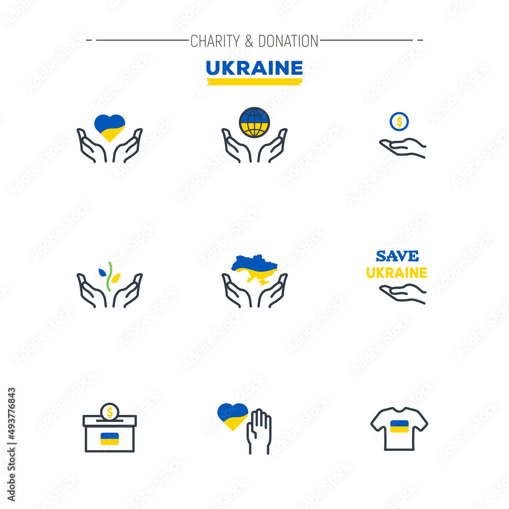 Charity donation line pixel perfect vector icon set. Save Ukraine icons ...
