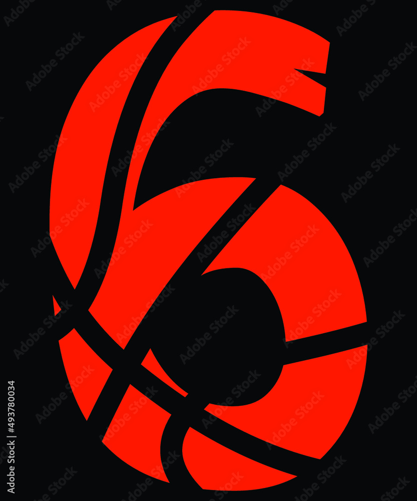 Number Six, Alphabet from Basketball Ball, March Madness Number 6 ...