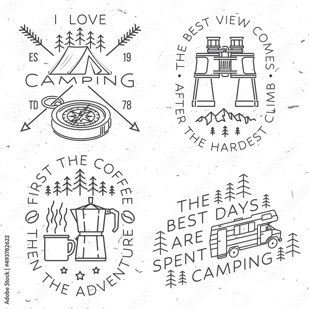 Set of camping badges, patches. Vector. Concept for shirt or logo ...