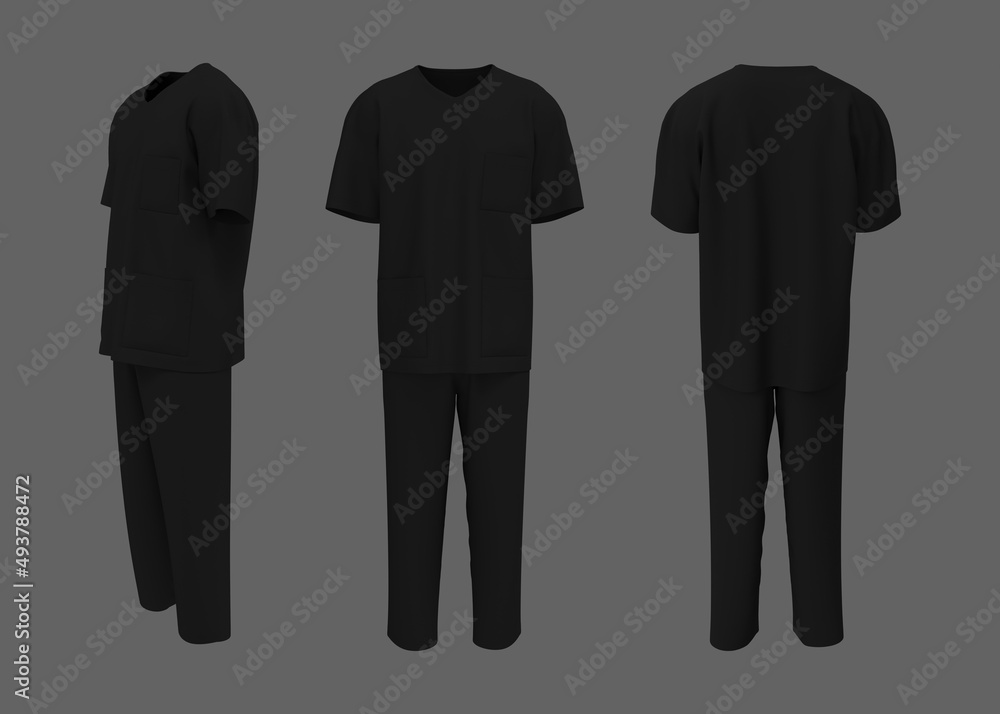 Nurse uniform mockup in front, back and side views. 3d illustration, 3d ...