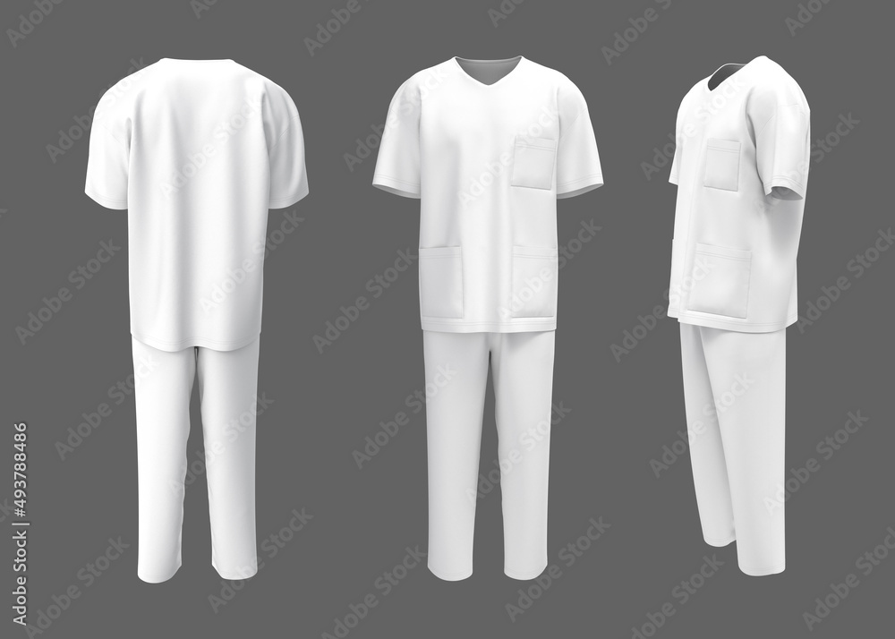 Nurse uniform mockup in front, back and side views. 3d illustration, 3d ...