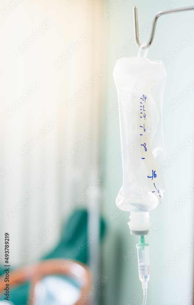 Drop of saline solution to help patient in a hospital of the patient ...