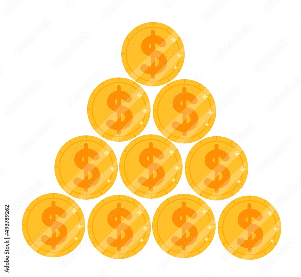 Ponzi concept with pyramid of coins, financial fraud. Vector ...