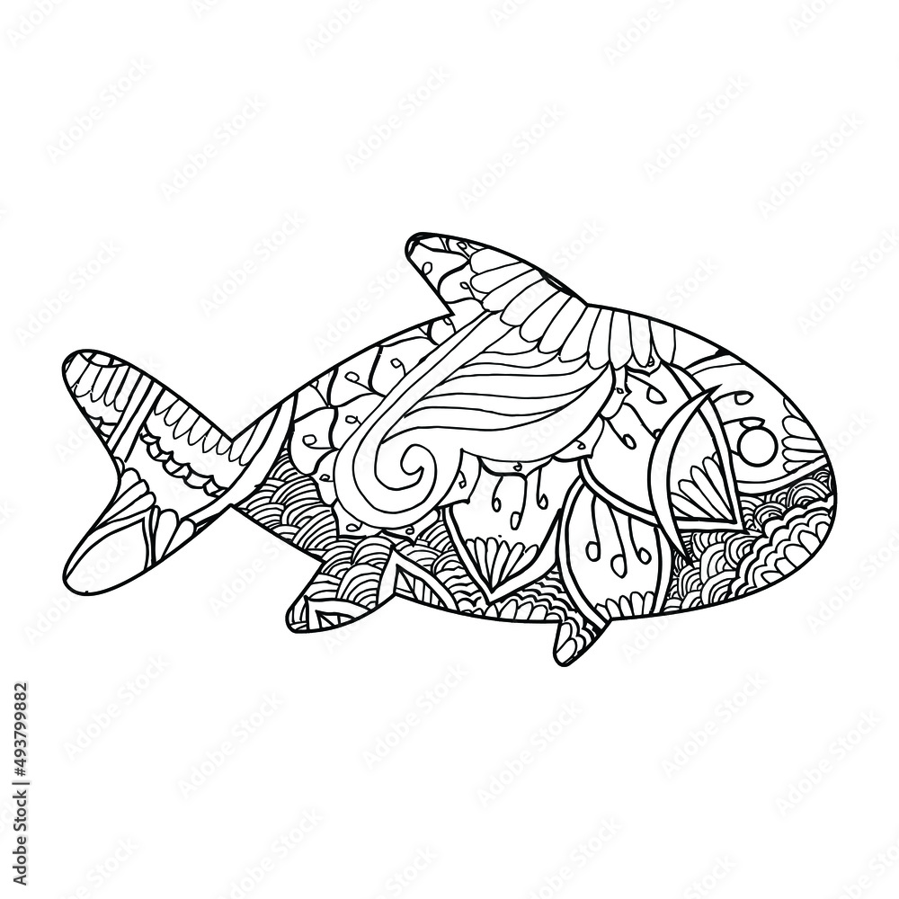 Mandala Fish coloring page for kids Stock Vector | Adobe Stock