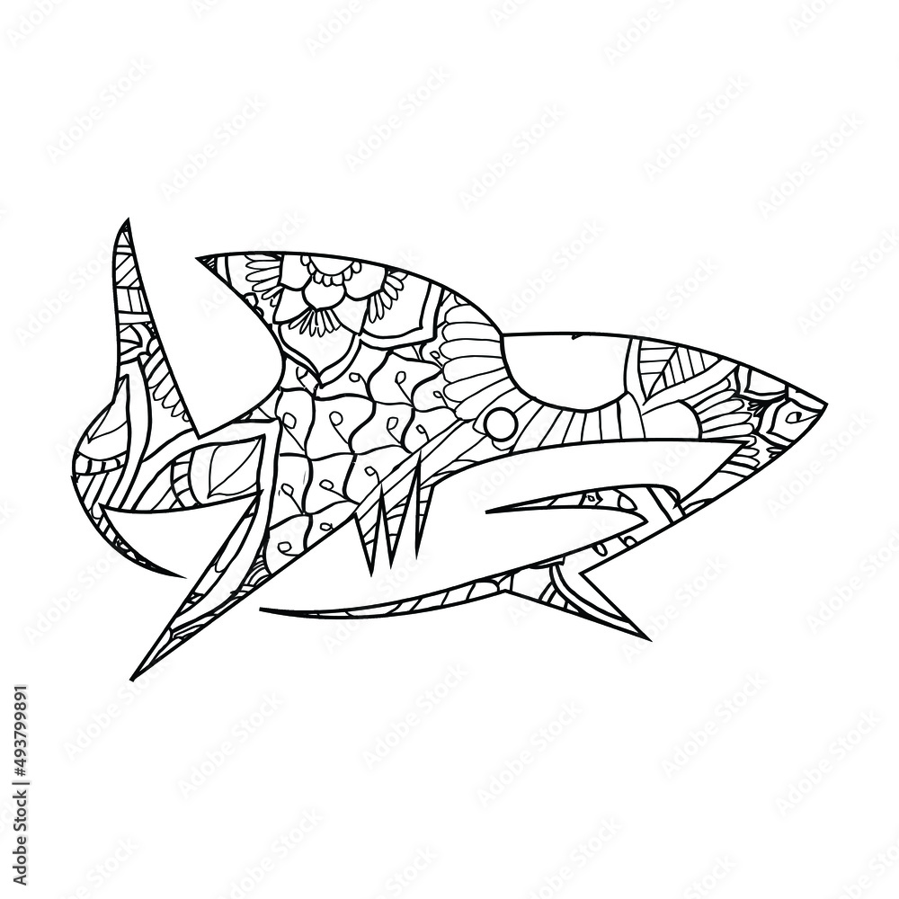 Mandala Fish coloring page for kids Stock Vector | Adobe Stock