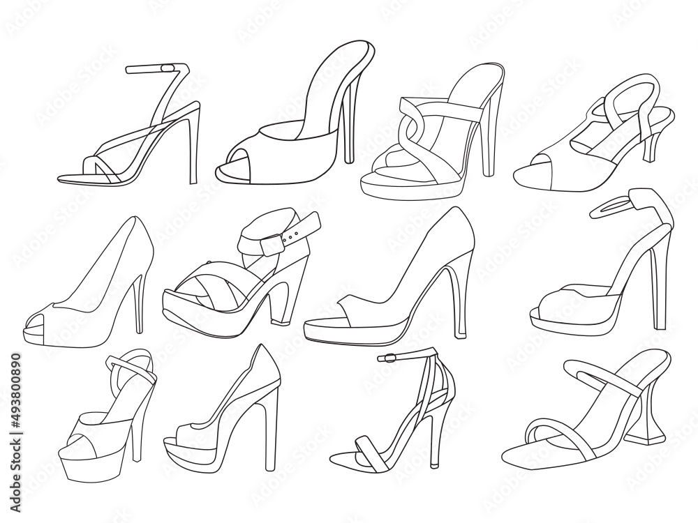 High heels vector. Red high heel women shoes vector. Silhouette drawing ...