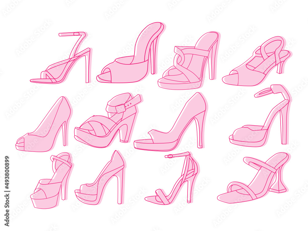 High heels vector. Red high heel women shoes vector. Silhouette drawing ...