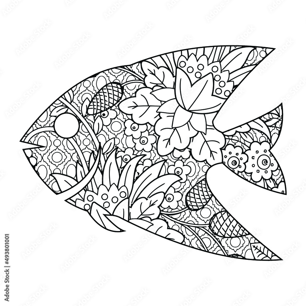 Mandala Fish coloring page for kids Stock Vector | Adobe Stock