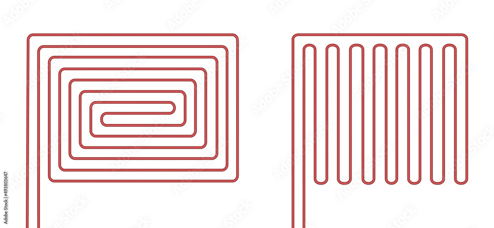 Heat floor system for house. Icon radiant heating floor. Pipe heating ...