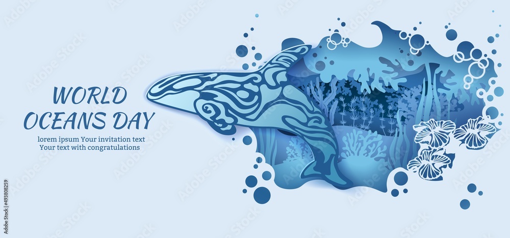 Text - world ocean day. Killer whale. template for making a postcard ...