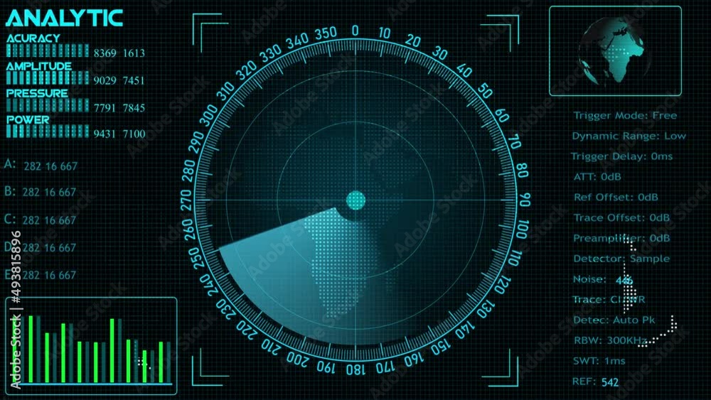 Radar HUD Screen Animation 4K. Motion graphic of colorful sonar radar ...
