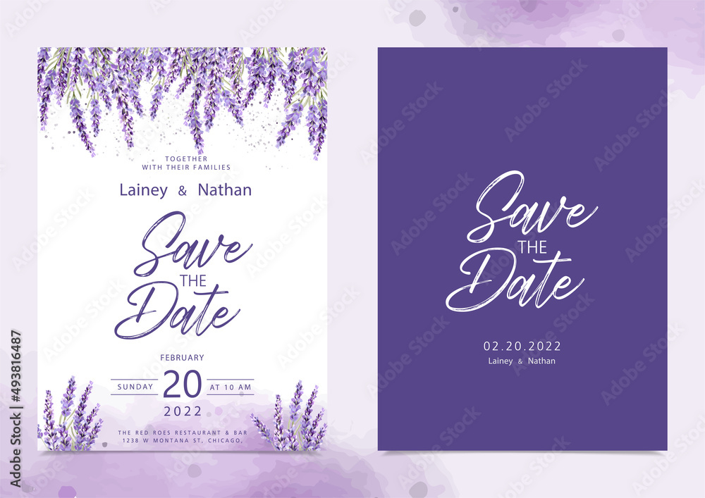 Lavender flowers watercolor wedding card Stock Vector | Adobe Stock