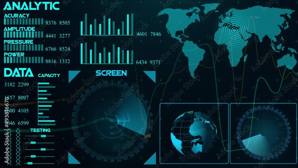 Radar HUD Screen Animation 4K. Motion graphic of colorful sonar radar ...