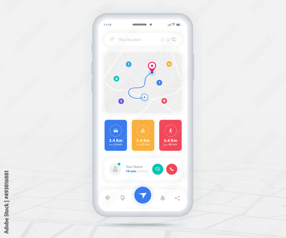 Map GPS navigation app ux ui concept, Mobile map application ... Map GPS navigation app ux ui concept, Mobile map application ...