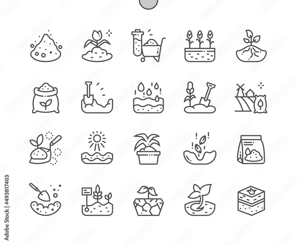 Soil ground. Watering. Gardening. Fertilizer. Pixel Perfect Vector Thin ...