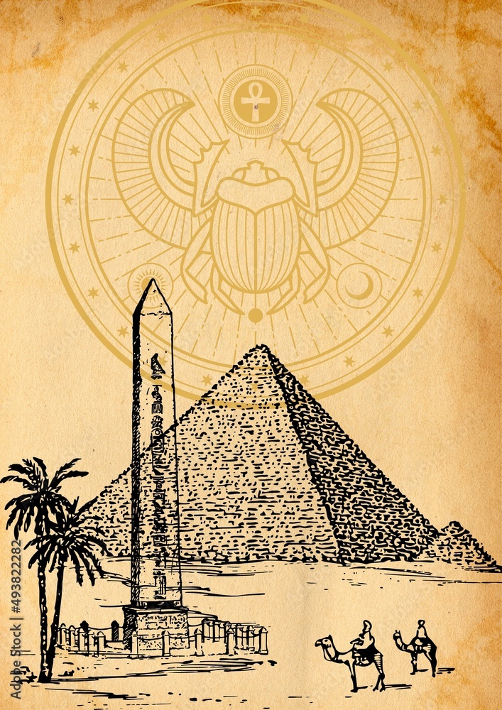 ancient country pyramid vector illustration poster Stock Illustration ...