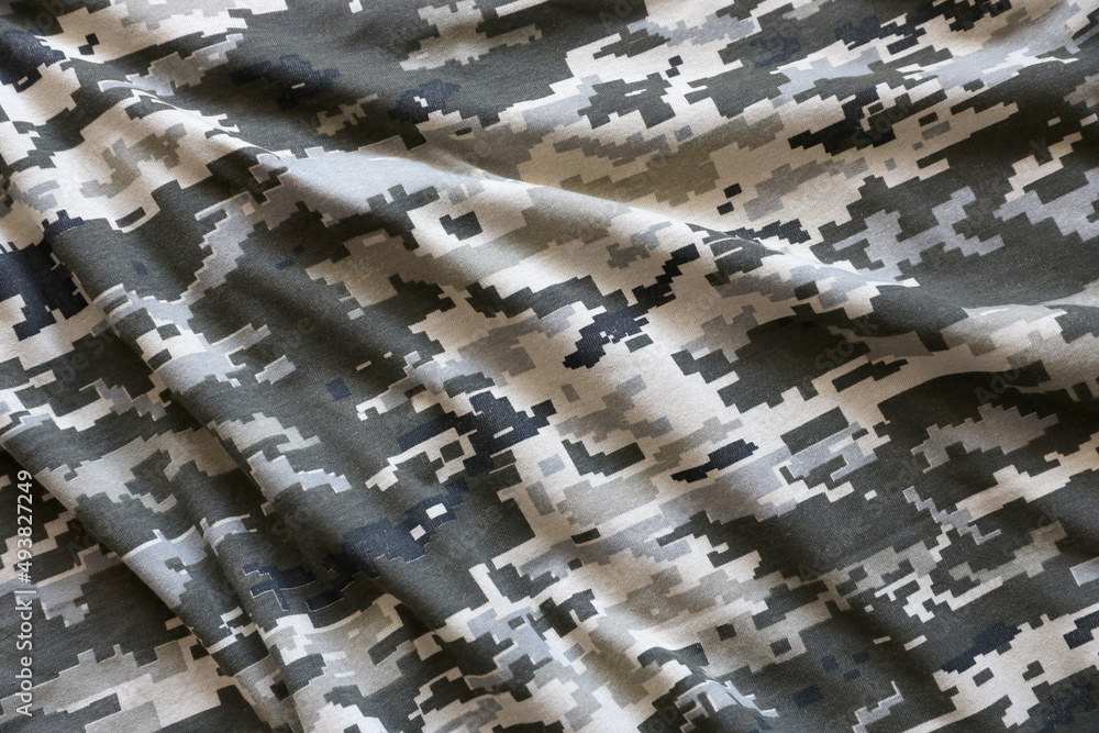 Fabric with texture of Ukrainian military pixeled camouflage. Cloth ...