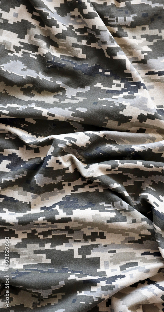 Fabric with texture of Ukrainian military pixeled camouflage. Cloth ...