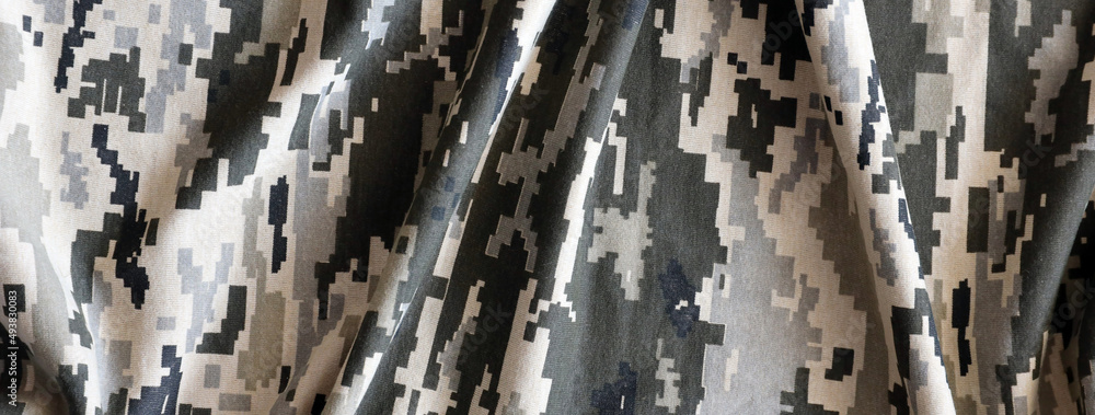 Fabric with texture of Ukrainian military pixeled camouflage. Cloth ...