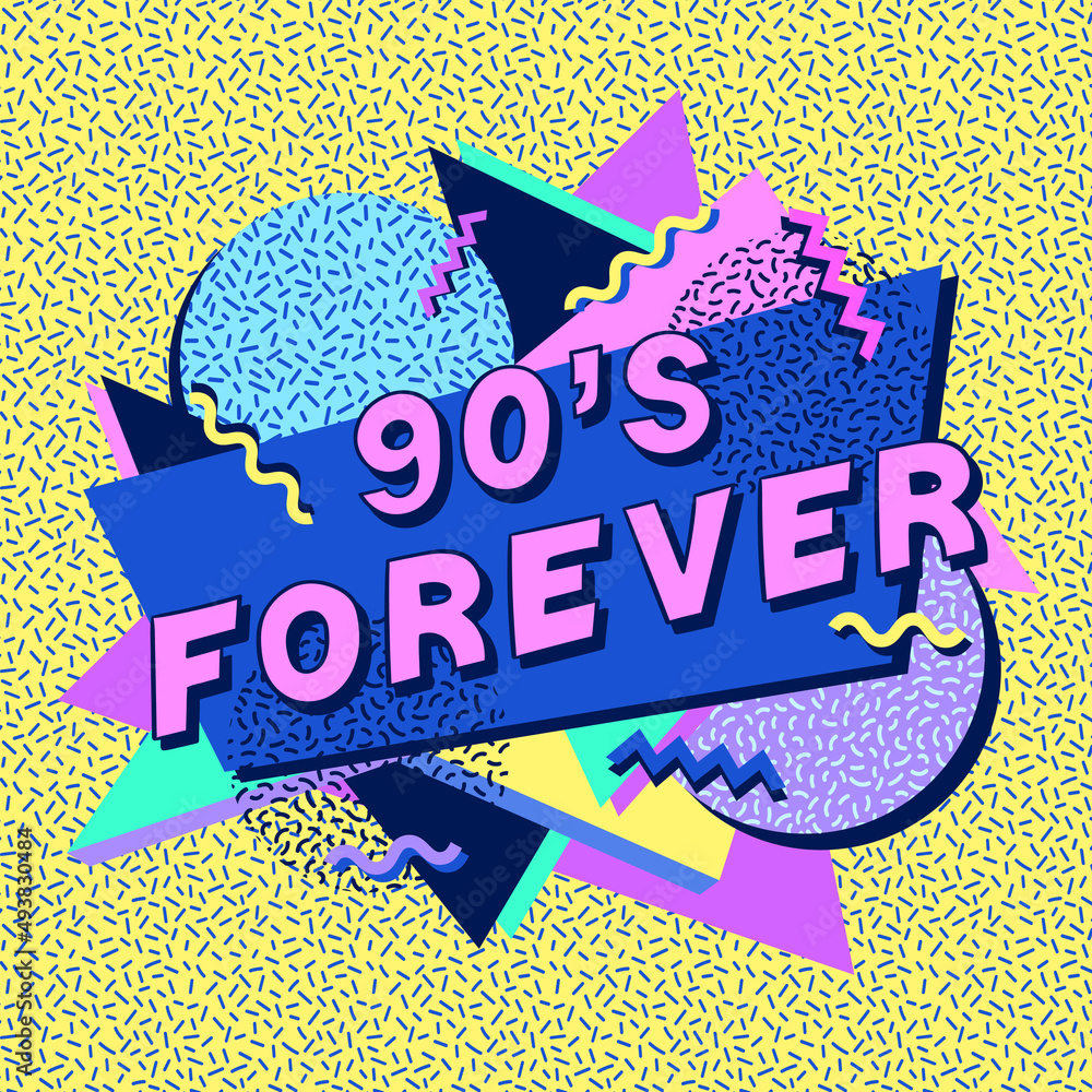 90s style poster. Retro party banner. Colorful abstract poster. 1990s ...