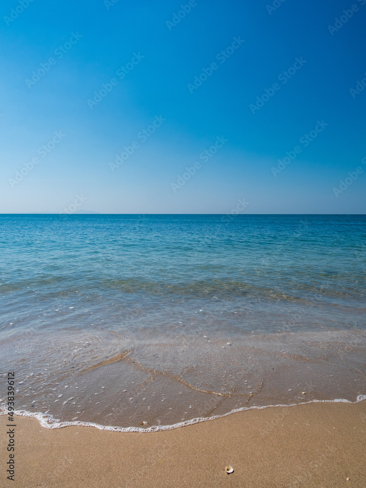 front view landscape Blue sea blue beach brown background morning day ...