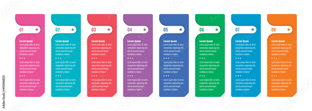 colorful vertical cards infographic template. eight option ...