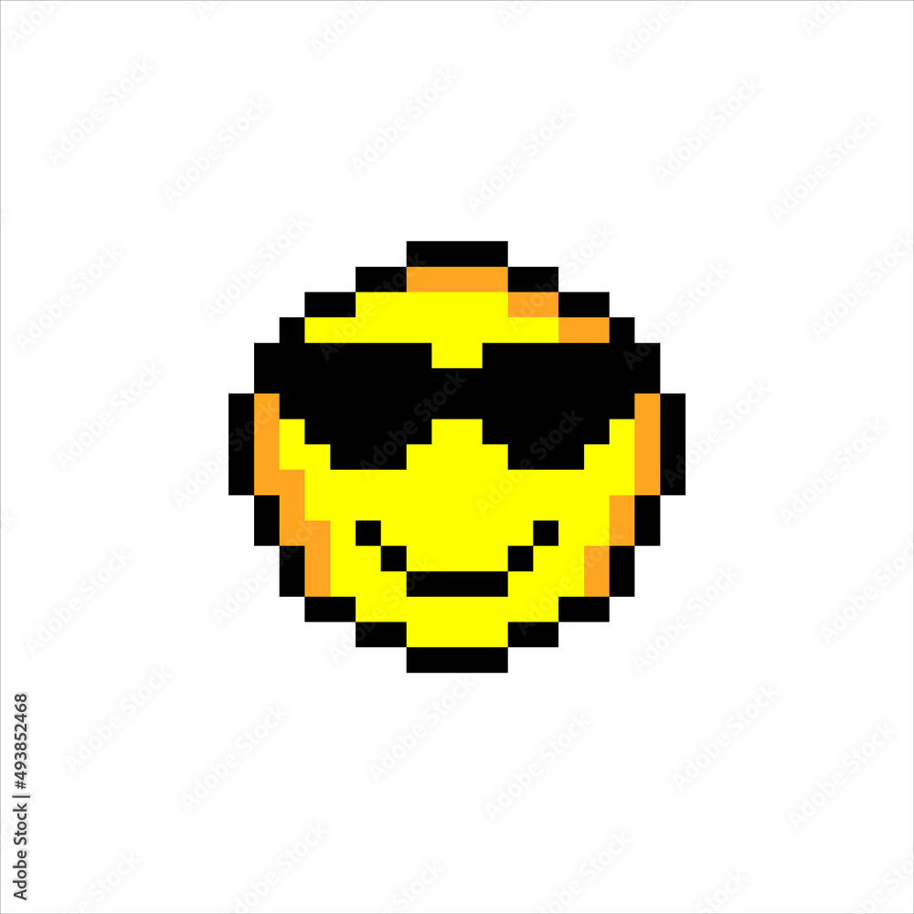 Emoji or emoticon face icon in pixel art. Vector illustration. Stock ...