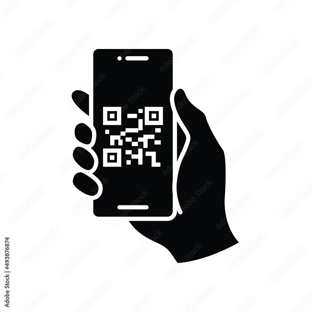 QR code scanning in smartphone screen. Hand holding Mobile phone ...