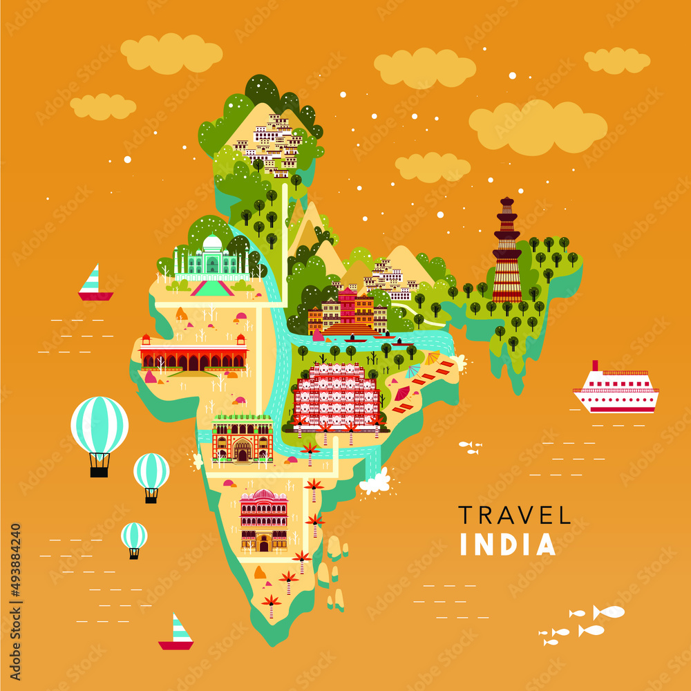 India Travel Map Stock Vector | Adobe Stock