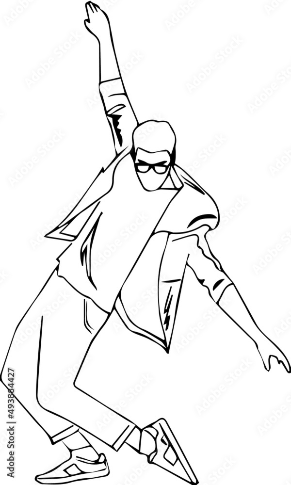 Line art illustration of boy standing in stylish pose, Outline sketch ...