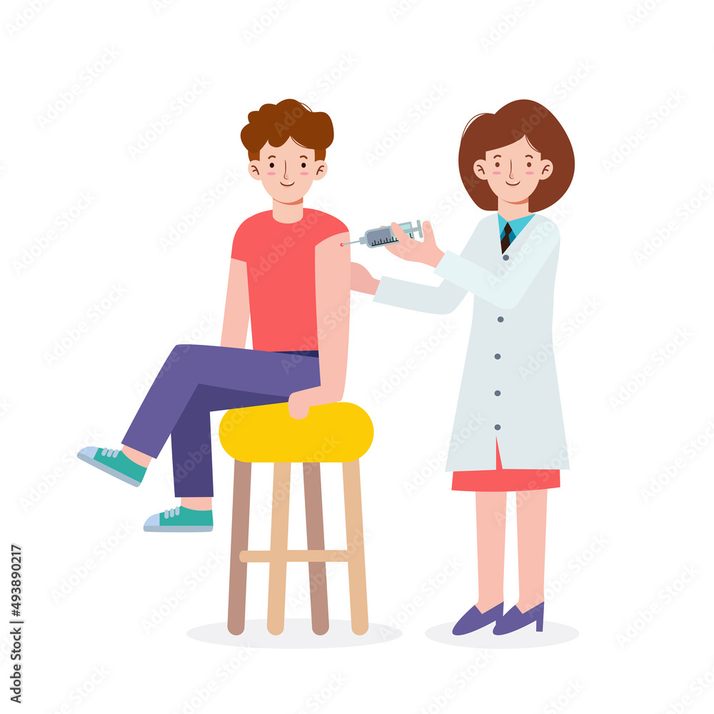 Doctor female gives an intramuscular injection in male arm Healthcare ...
