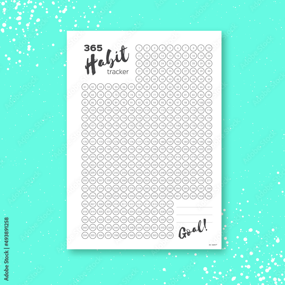 Habit tracker. 365 days template habit diary for year. Journal planner. Bullet journal. Goal ...