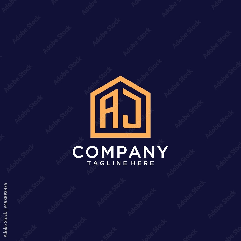 Initial AJ logo with abstract home shape, modern minimalist realty logo ...