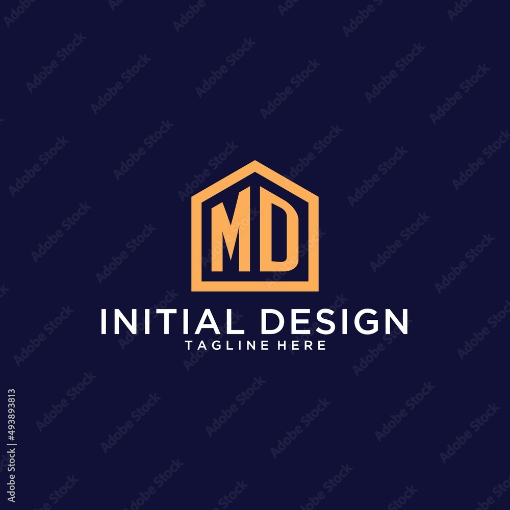 Initial MD logo with abstract home shape, modern minimalist realty logo ...