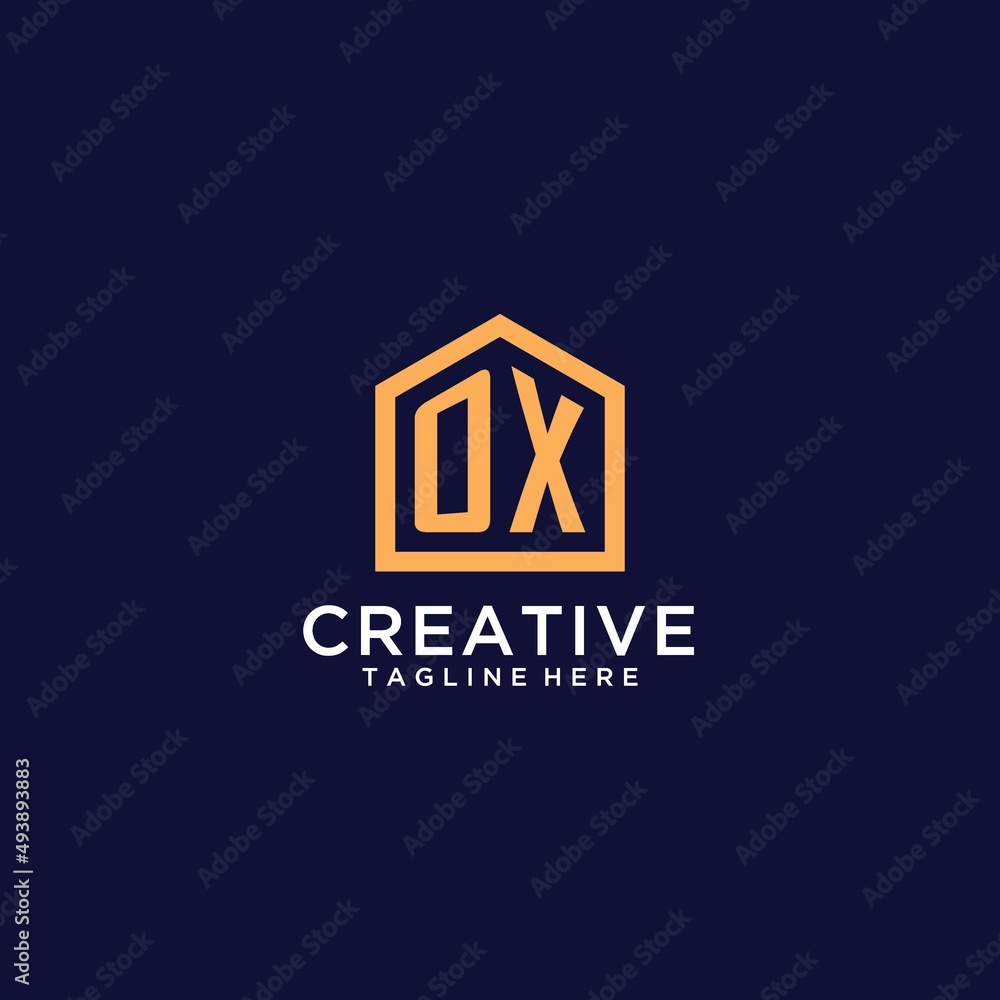 Initial OX logo with abstract home shape, modern minimalist realty logo ...