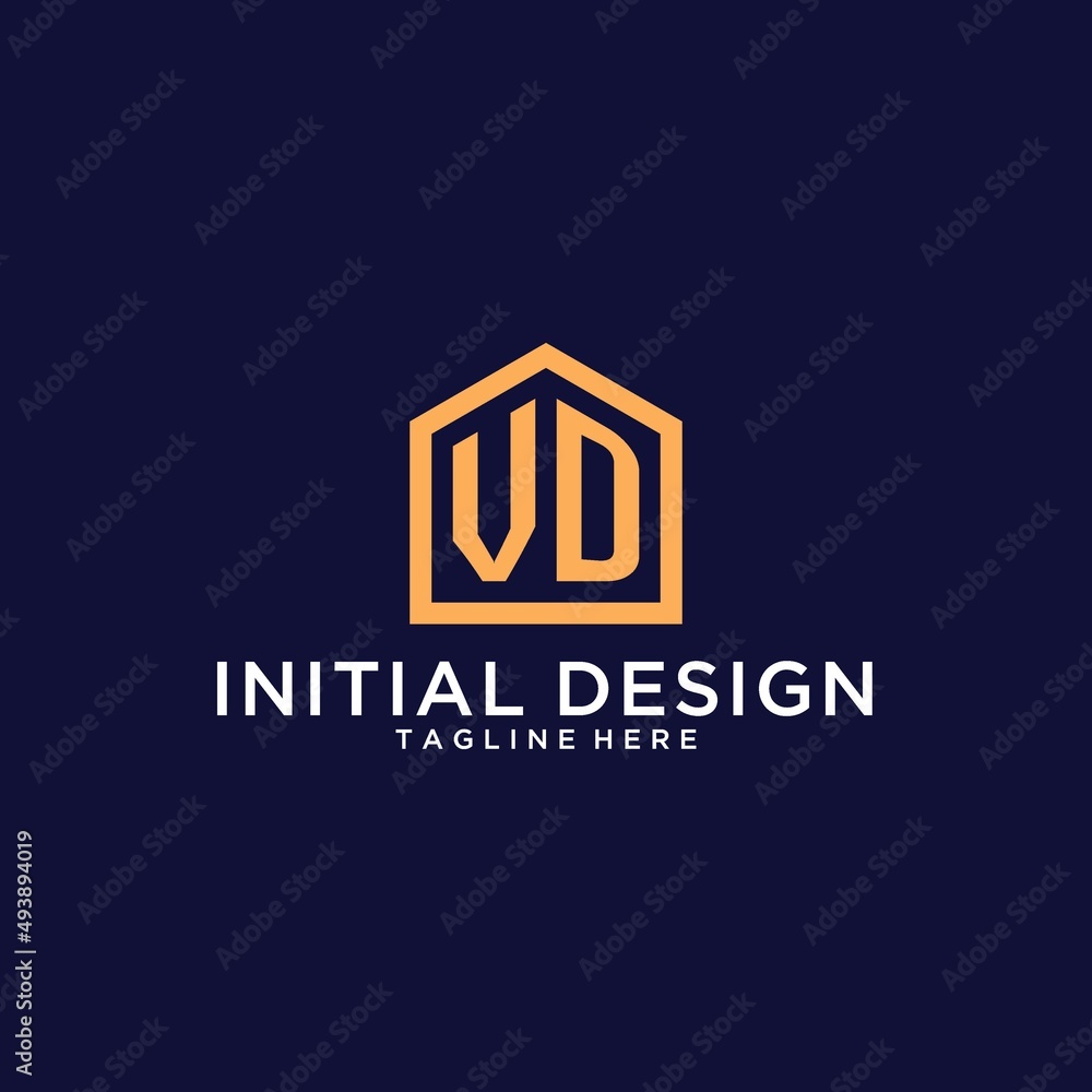 Initial VD logo with abstract home shape, modern minimalist realty logo ...