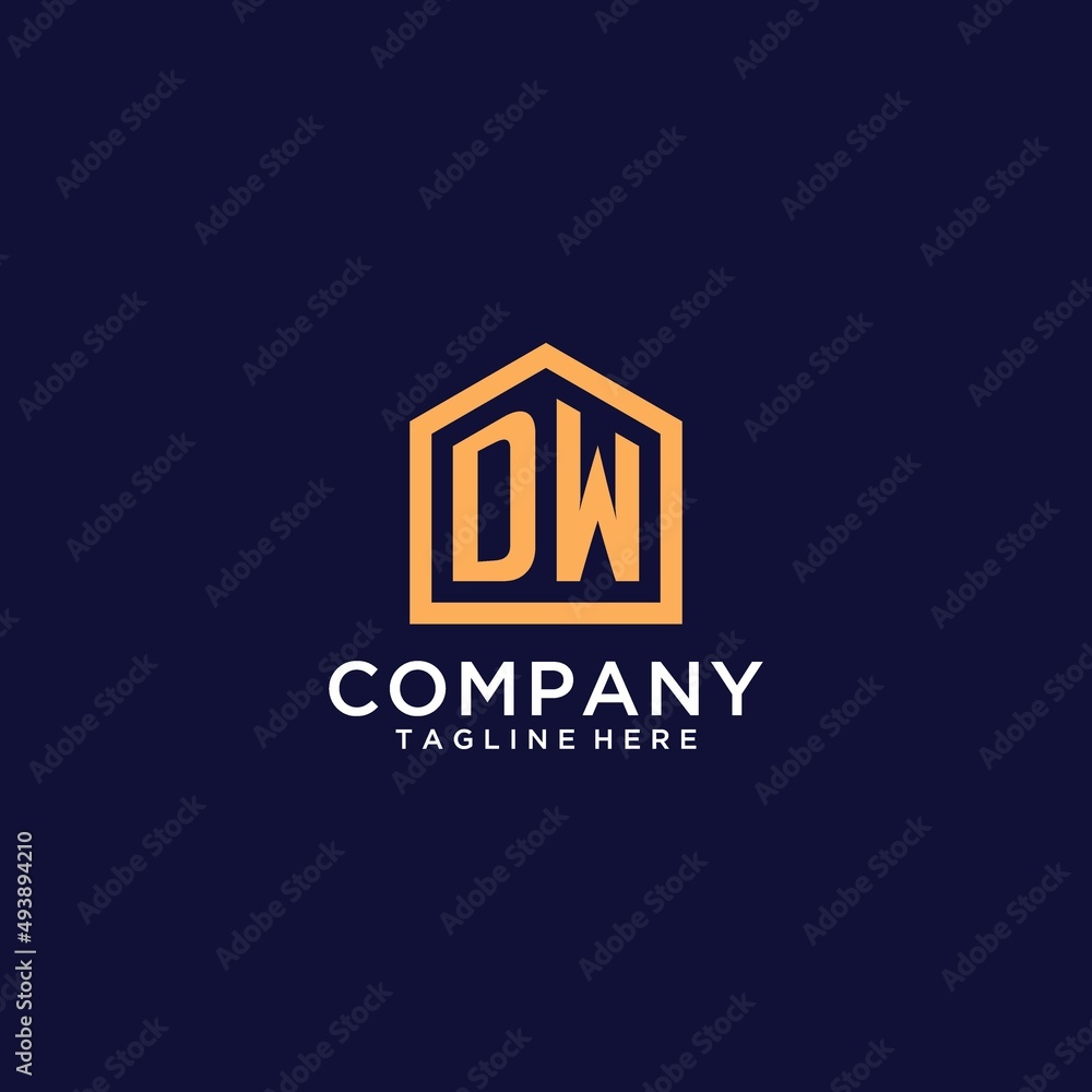 Initial DW logo with abstract home shape, modern minimalist realty logo ...