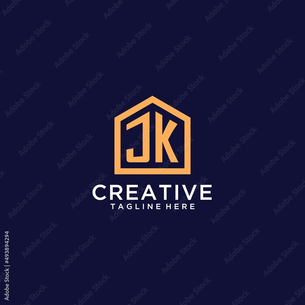 Initial JK logo with abstract home shape, modern minimalist realty logo ...