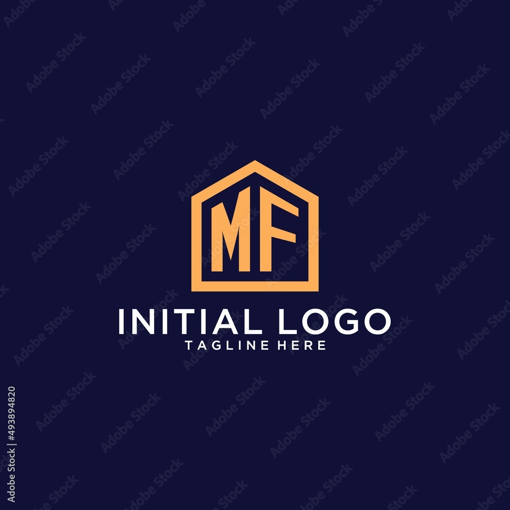 Initial MF logo with abstract home shape, modern minimalist realty logo ...