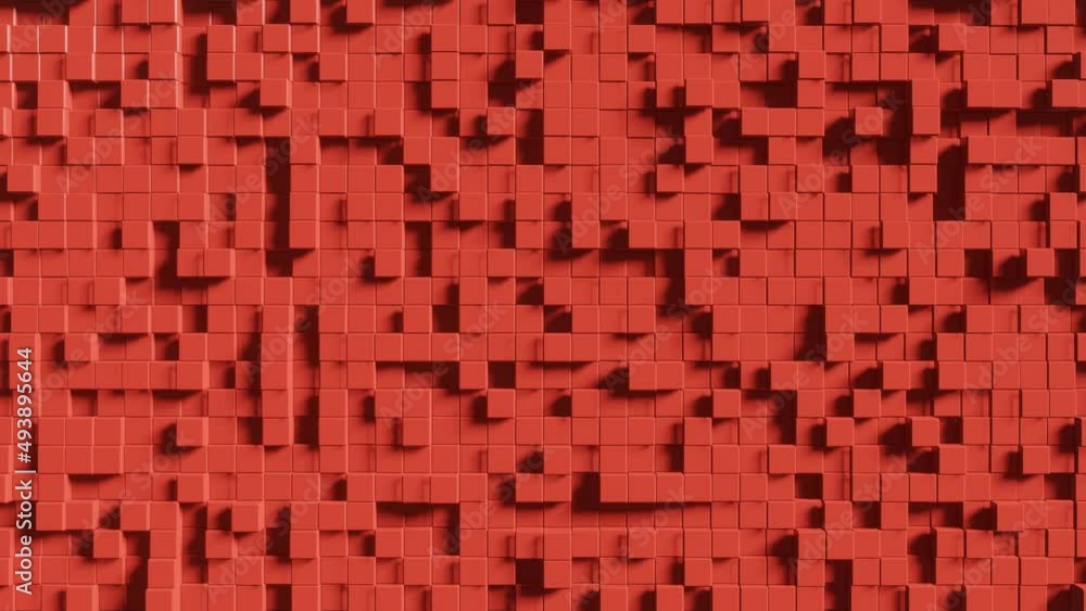 Red cubes in abstract animated background. Modern 3d seamless loop ...