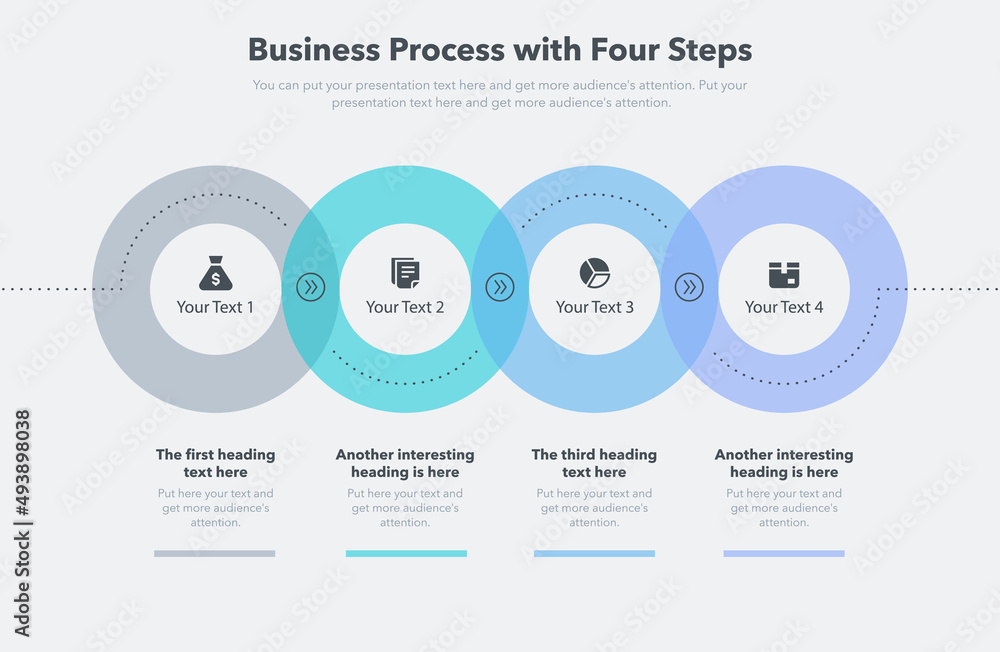 Modern business process template with four steps. Easy to use for your ...