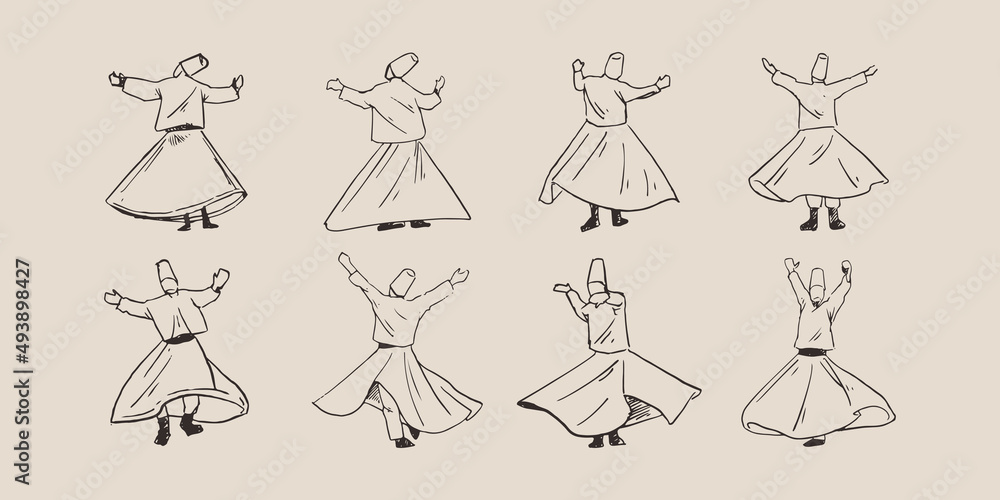 Set of eight hand drawn sufi dance pose Stock Vector | Adobe Stock