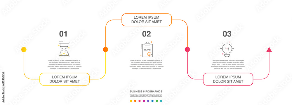 Vector line infographics with 3 options. Business timeline template ...