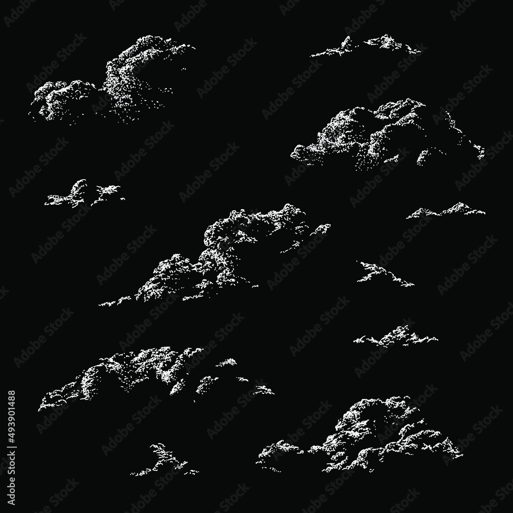 cloud set hand drawing vector illustration isolated on black background ...
