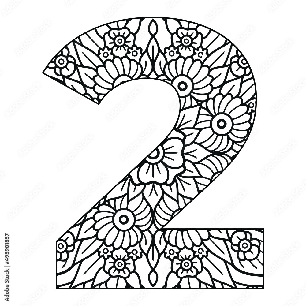 Mandala Number coloring page for kids Stock Vector | Adobe Stock