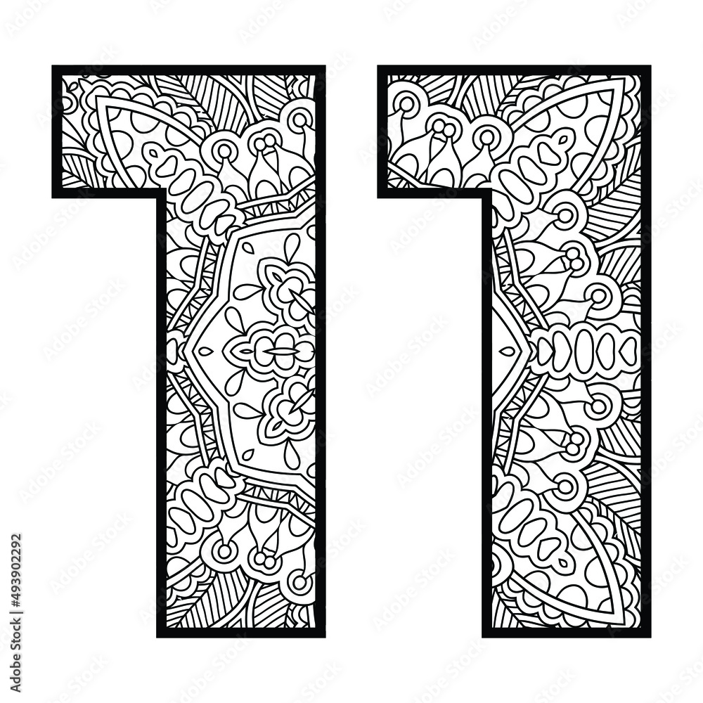 Mandala Number coloring page for kids Stock Vector | Adobe Stock